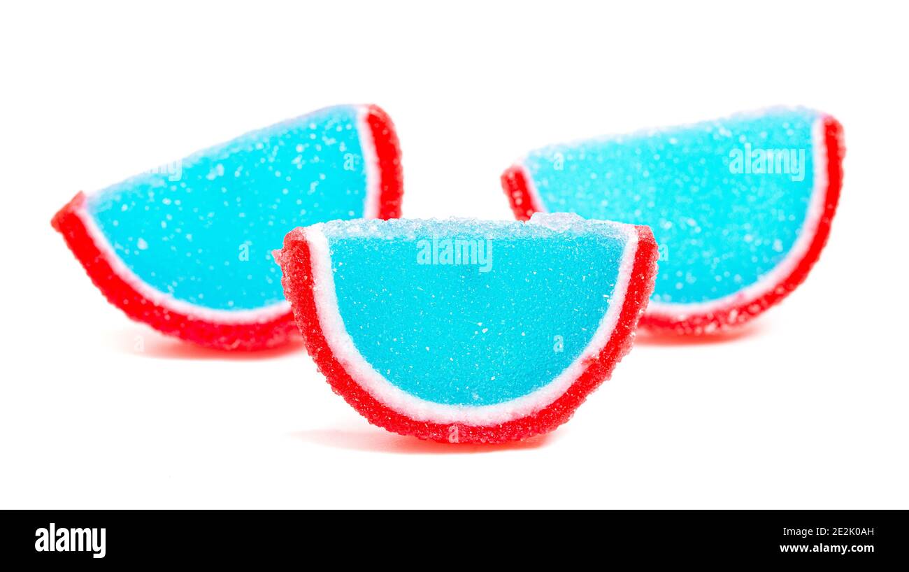 Blue and Red Candy Fruit Slice Isolated on a White Background Stock ...