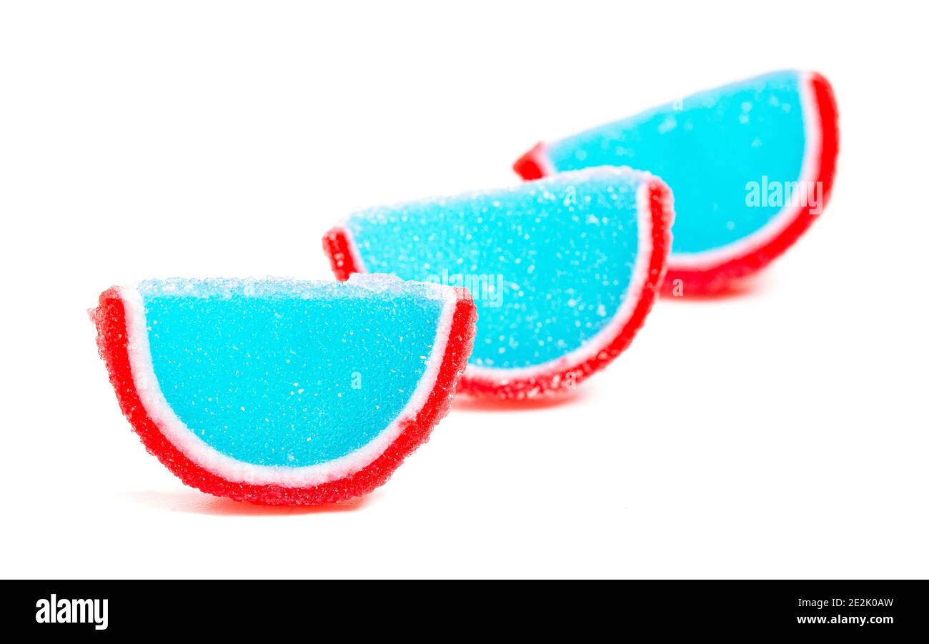 Blue and Red Candy Fruit Slice Isolated on a White Background Stock ...