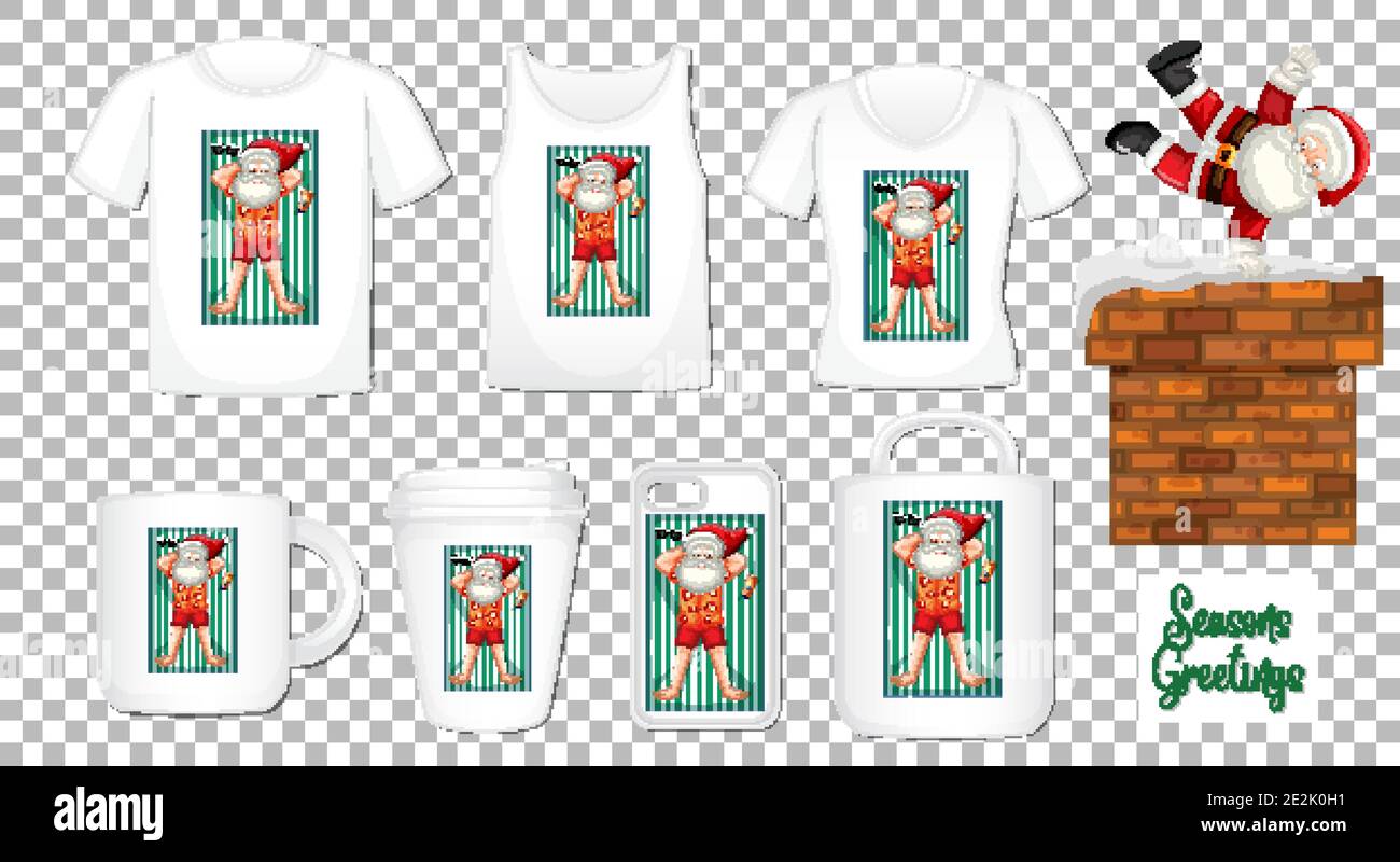 Santa Claus dancing cartoon character with set of different clothes and ...