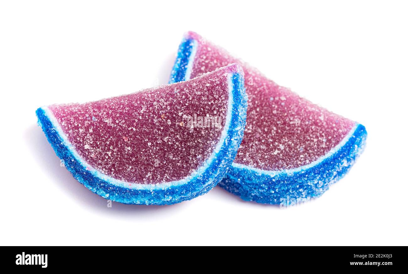 Blue and Purple Candy Fruit Slice Isolated on a White Background Stock ...
