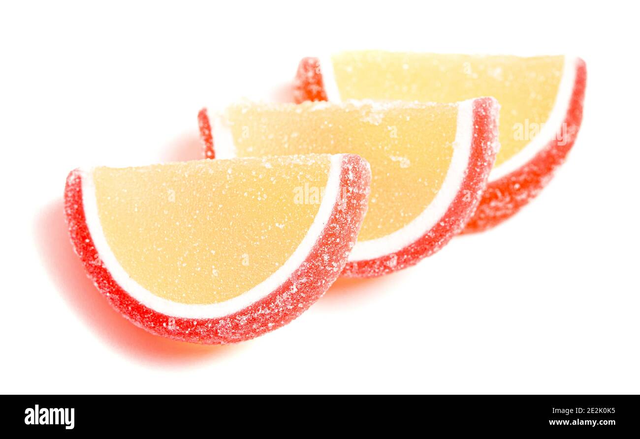 Red and Yellow Candy Fruit Slice Isolated on a White Background Stock ...