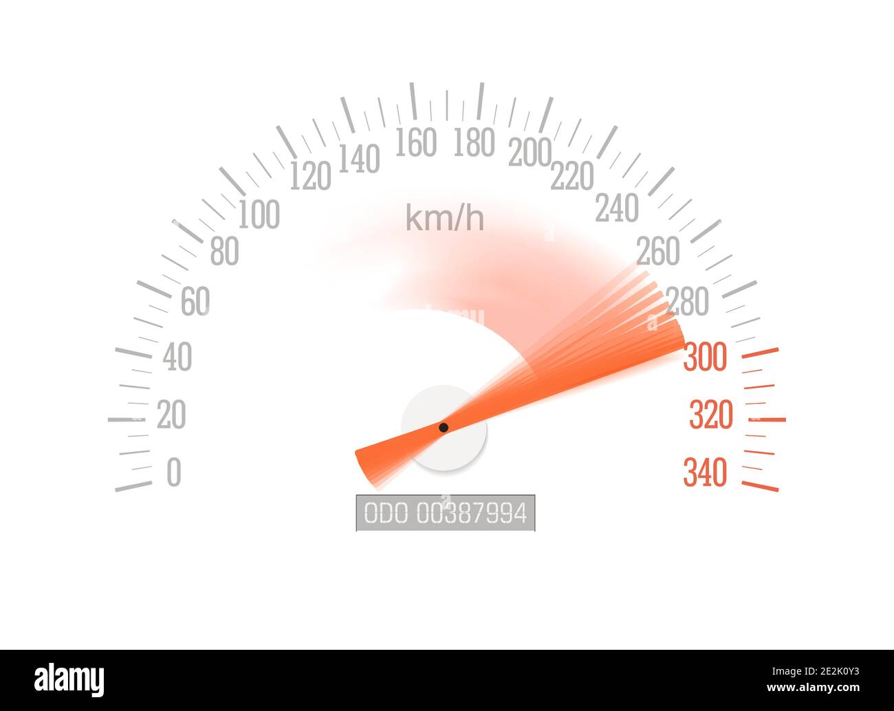 Speedometer with red arrow sweeping off-scale isolated on white ...