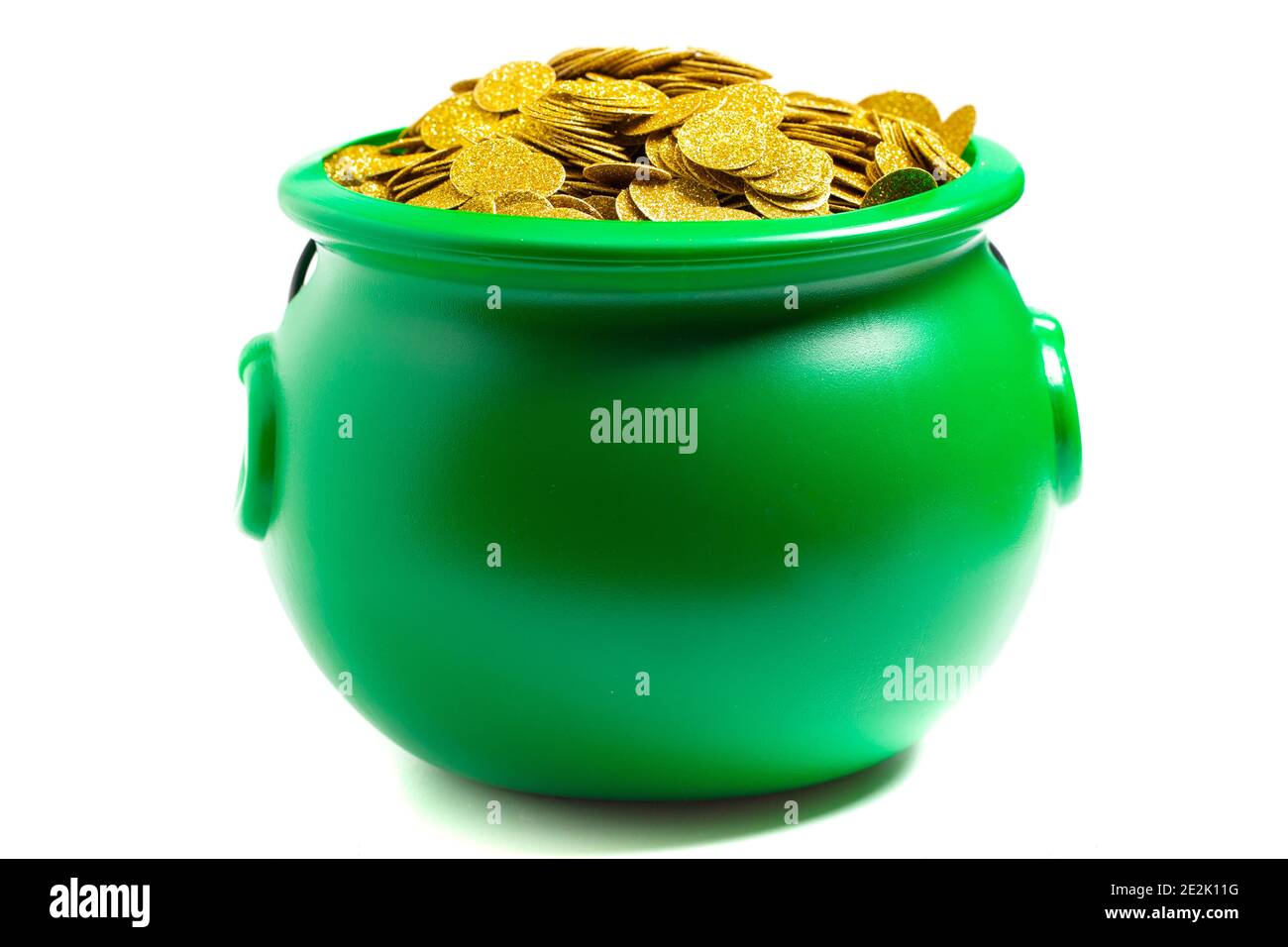 Green Pot Full of Golden Coins Isolated on a White Background Stock ...