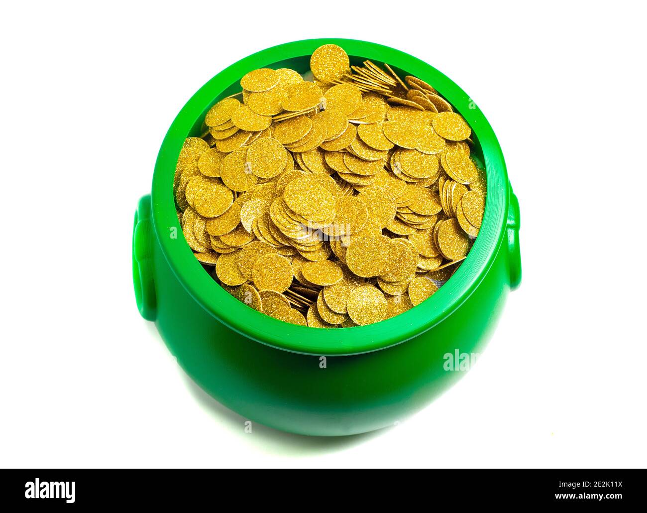Green Pot Full of Golden Coins Isolated on a White Background Stock ...