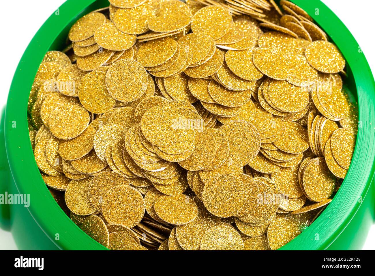 Green Pot Full of Golden Coins Isolated on a White Background Stock ...