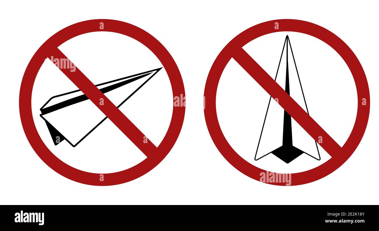Pictogram of a paper airplane in a prohibition sign. Ban on letters and ...
