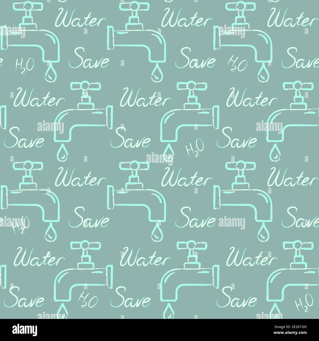 Ecology seamless pattern with Save Water lettering and leaking faucet ...