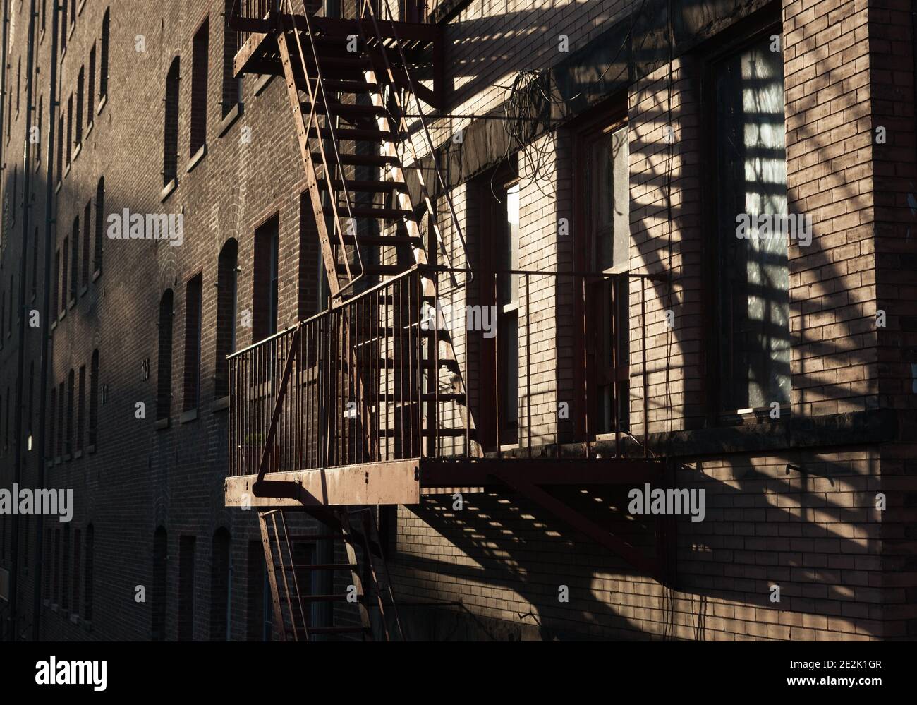 New york City, NY USA Fire escape on an old tenement building in the ...