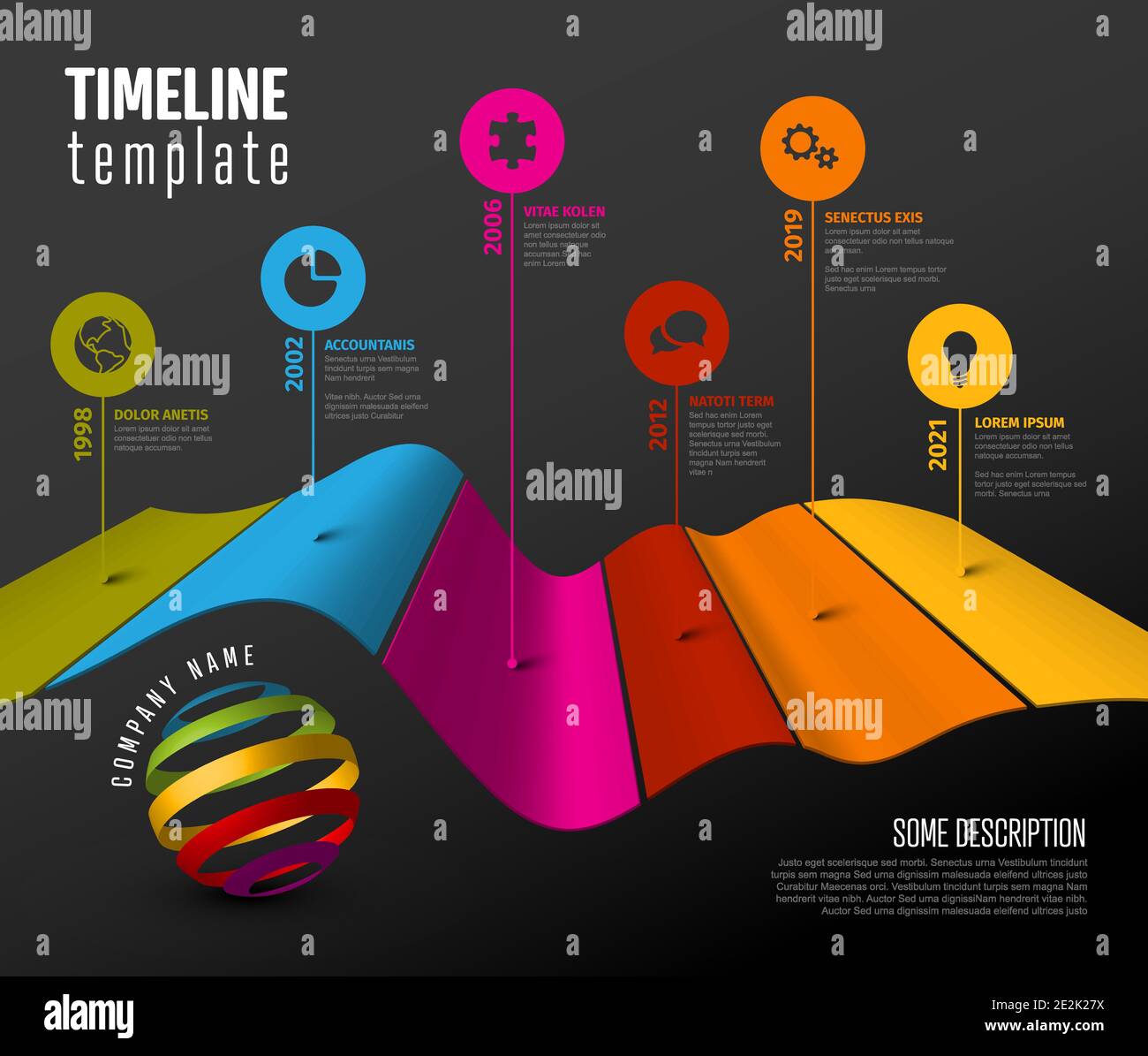 Vector Infographic dark diagonal timeline report template with 3d ...