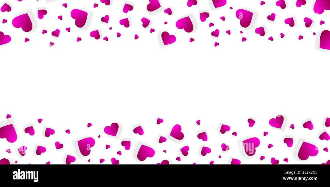 Heart frame vector border love banner with falling pink scatter ...