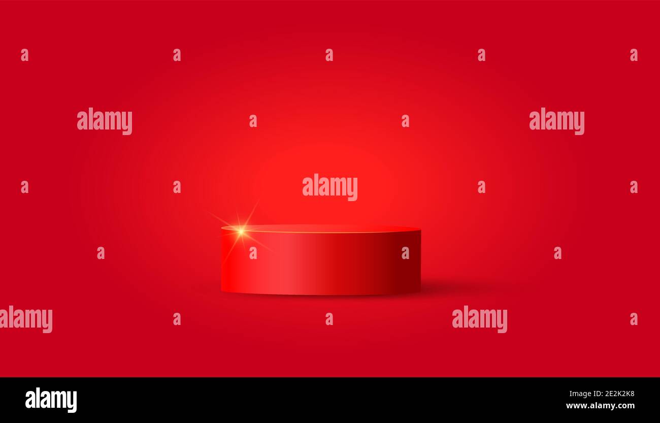 Minimal red cylinder pedestal and platform, stand stage, cylinder for ...
