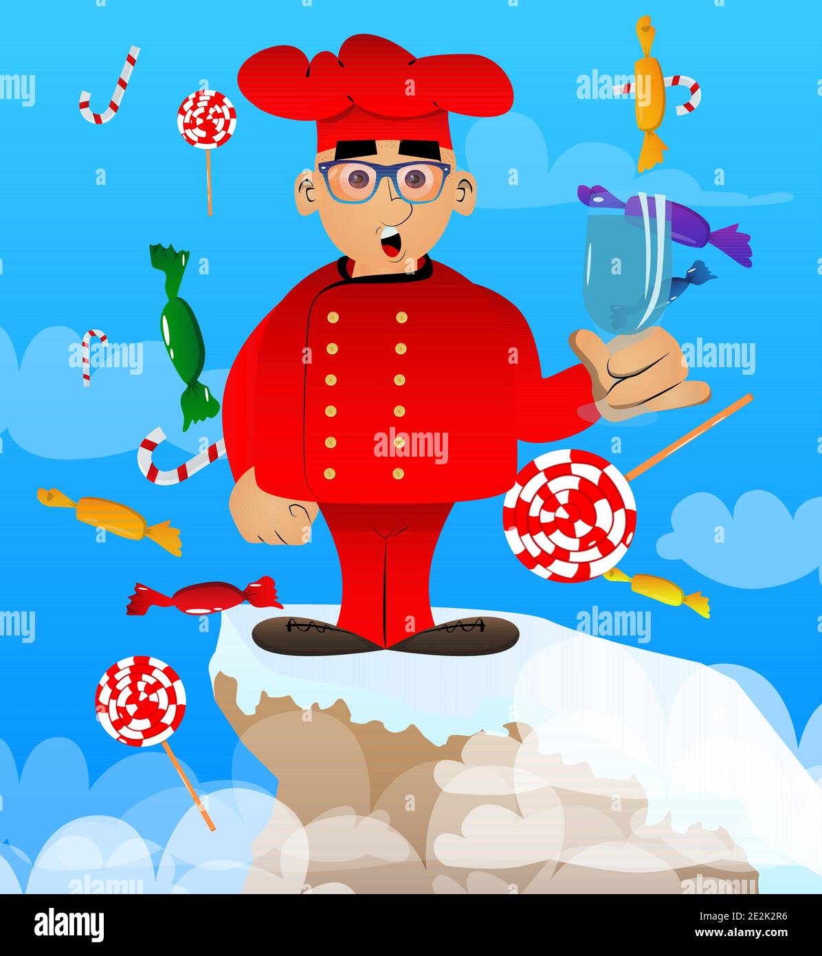 Fat male cartoon chef in uniform with a glass of water. Vector ...