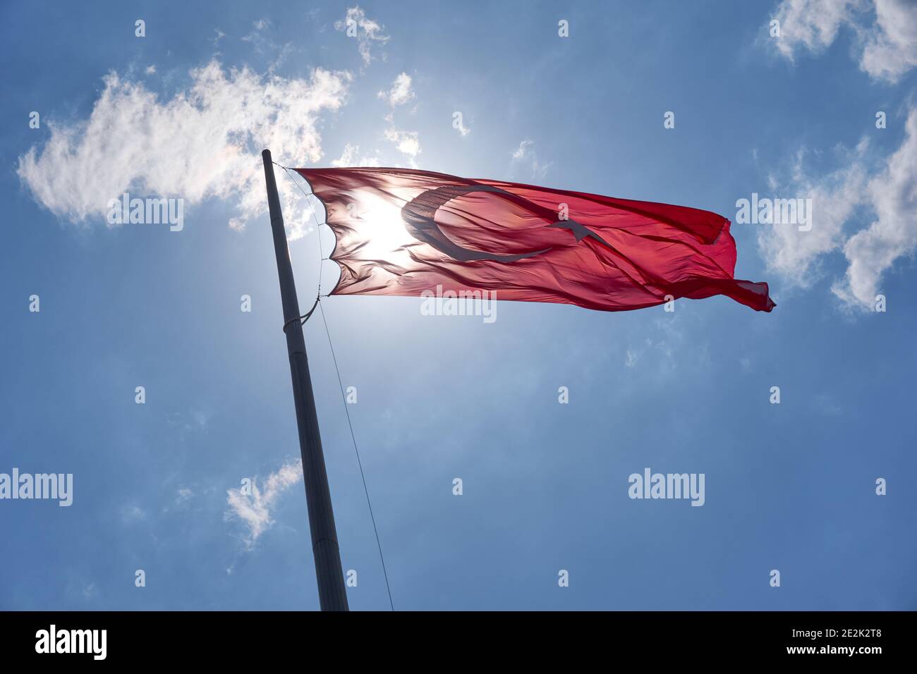 Turkish National Flag waving in the sky Stock Photo - Alamy