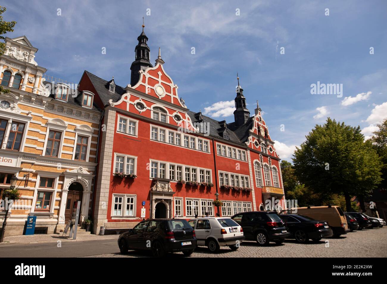 The Rathaus (town hall) on the market square in the center of Arnstadt ...