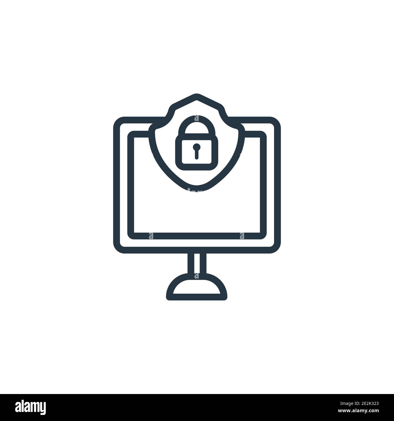 Computer security outline vector icon. Thin line black computer ...