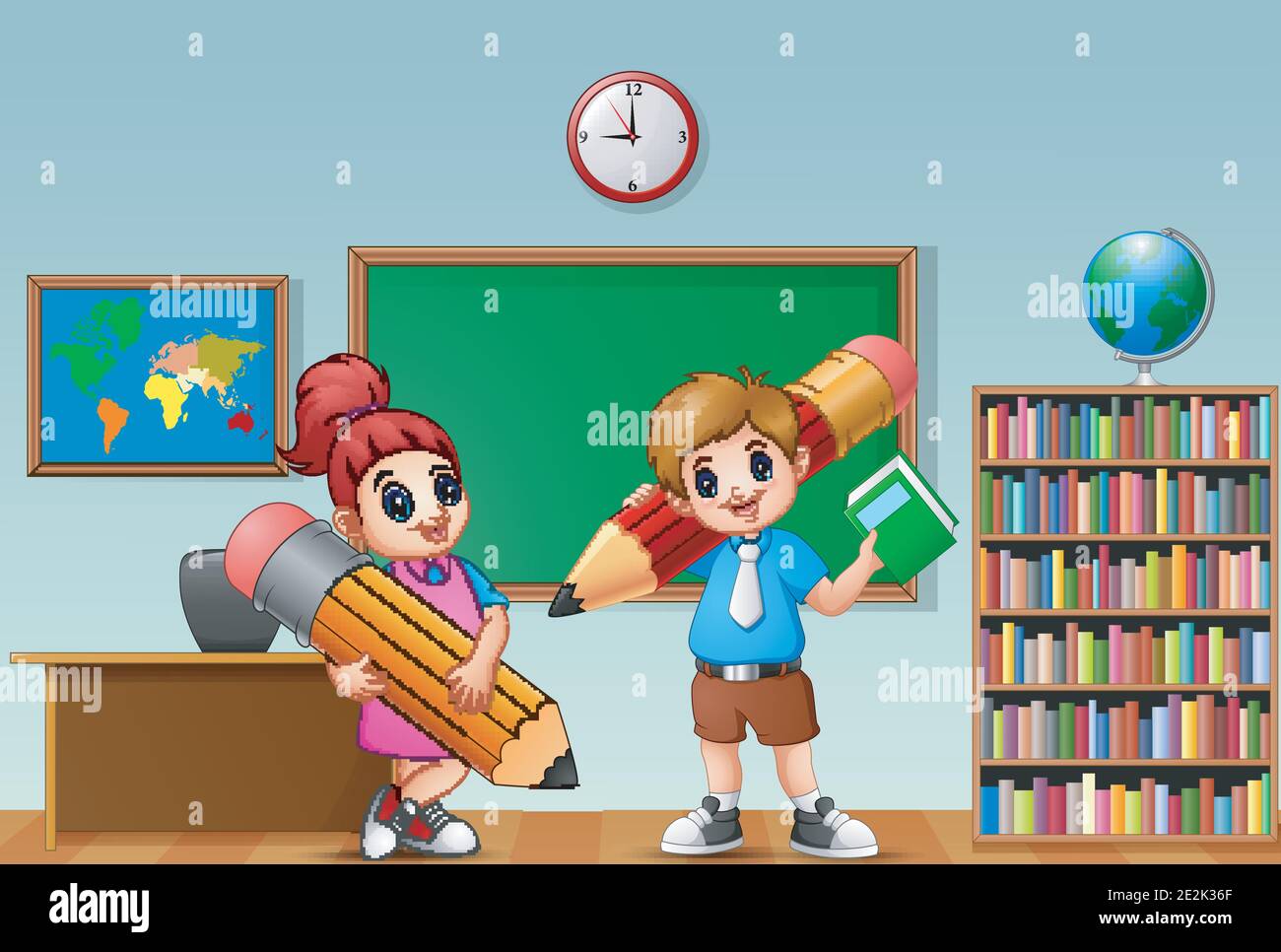 Cartoon kids holding a pencil in a classroom Stock Vector Image & Art ...