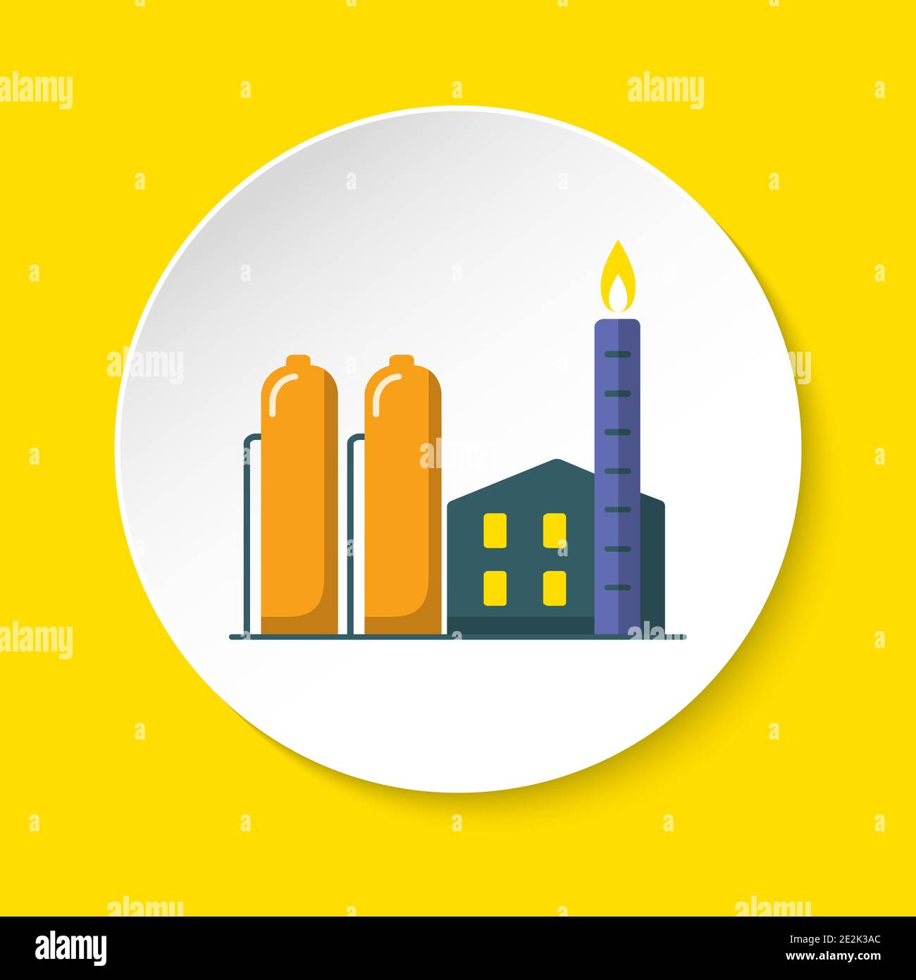 Natural gas plant icon in flat style on round button. Non-renewable ...
