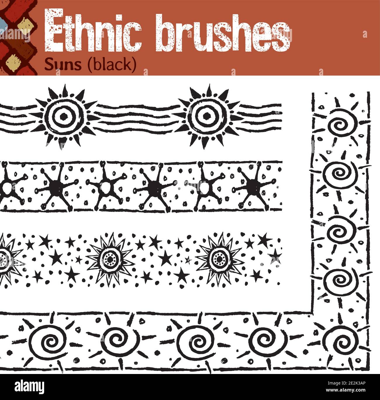 4 pattern brushes for Illustrator in tribal style, made from hand-drawn ...