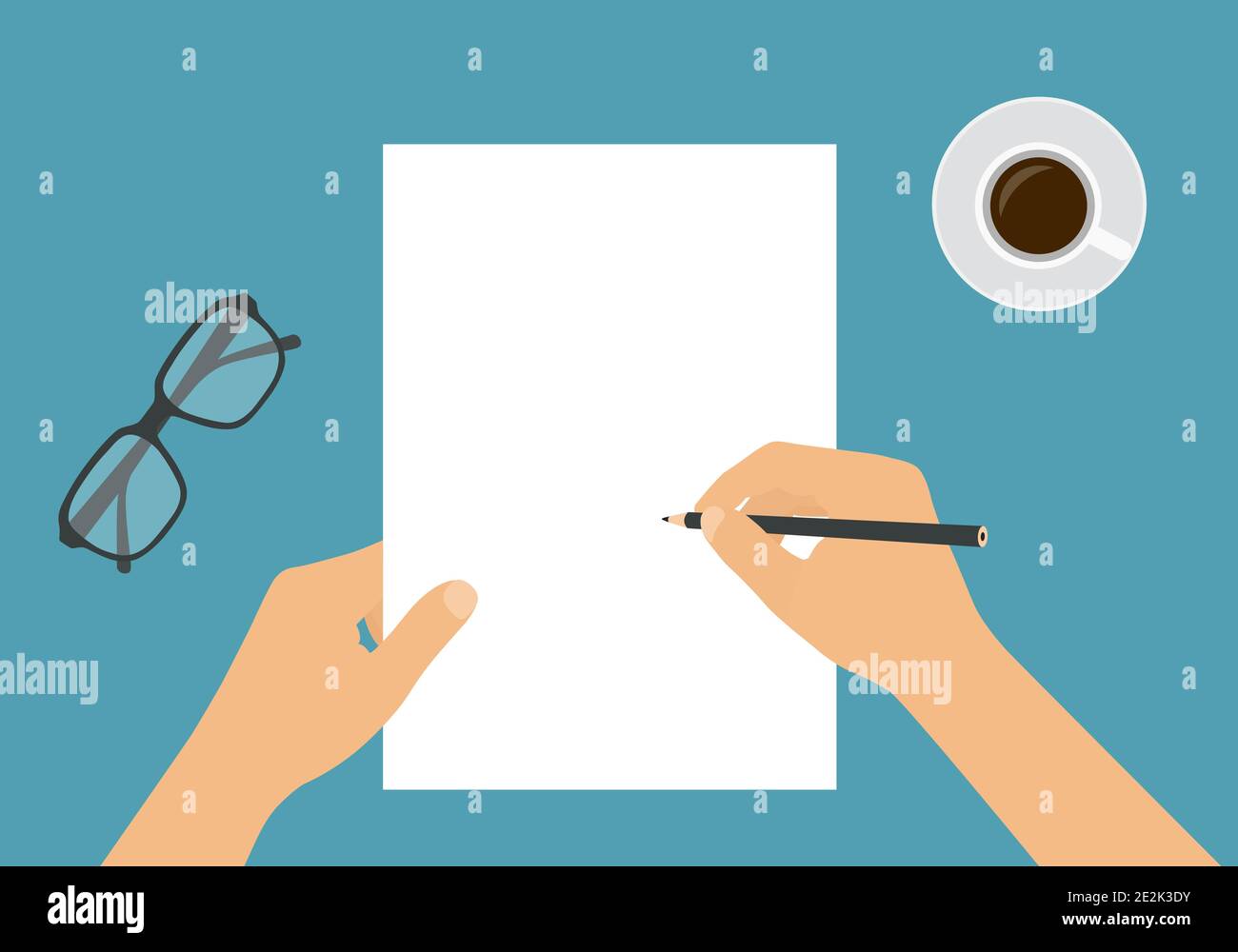 Flat design illustration of hand holding blank white sheet of paper and ...