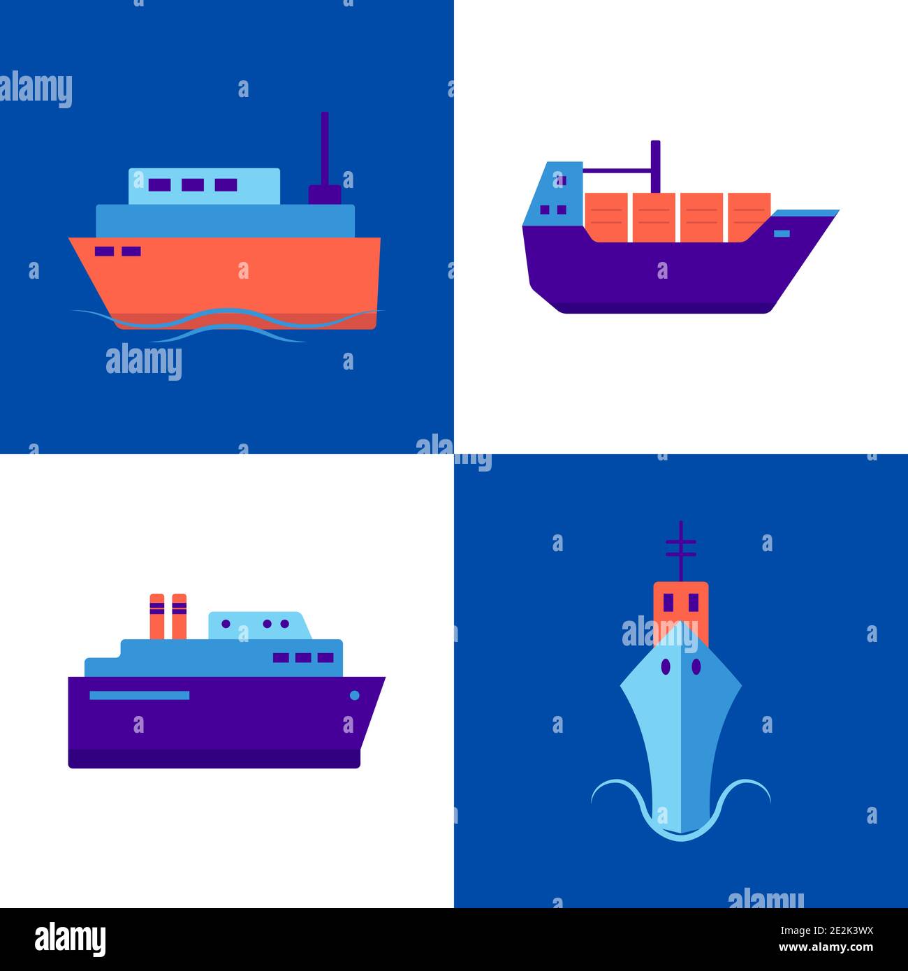 Ocean collection of ship icons in flat style. Marine symbols set ...