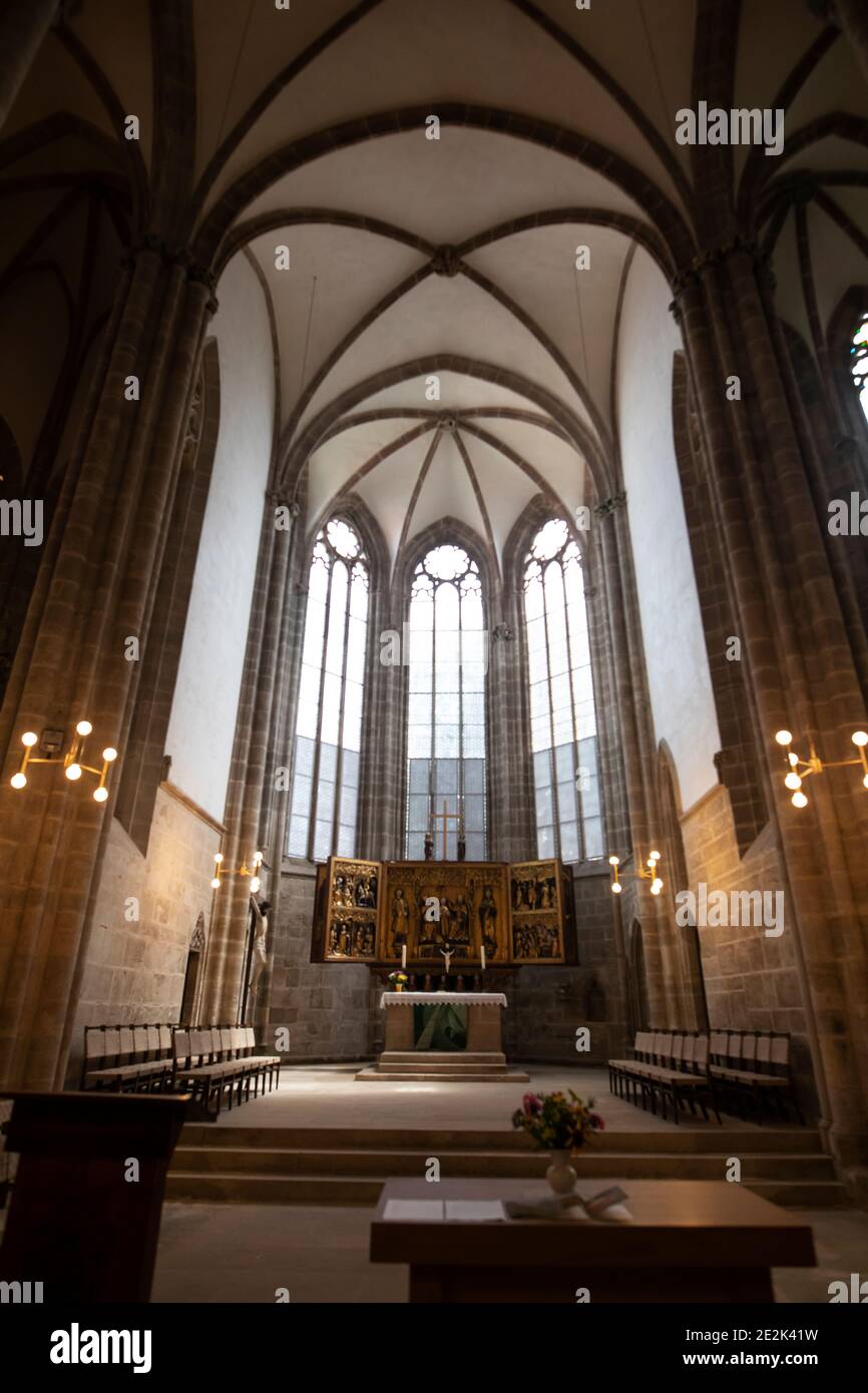 The altar and interior of the medieval gothic Church of Our Lady ...