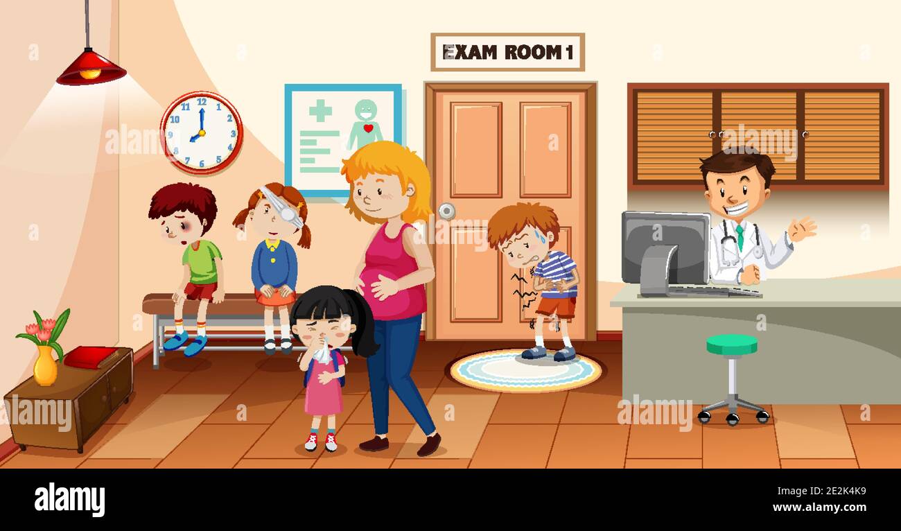 Kid in the hospital with a doctor scene illustration Stock Vector Image ...