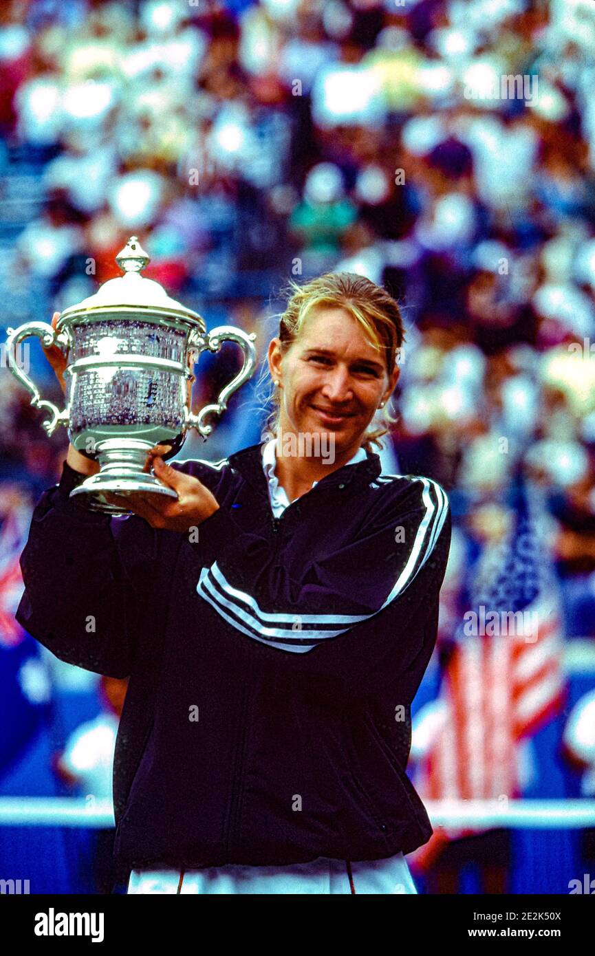 Steffi Graf (GER) competing at the 1995 US Open Tennis Championships ...