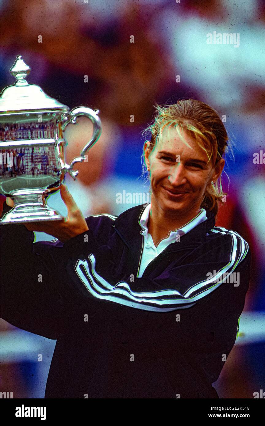 Steffi Graf (GER) competing at the 1995 US Open Tennis Championships ...