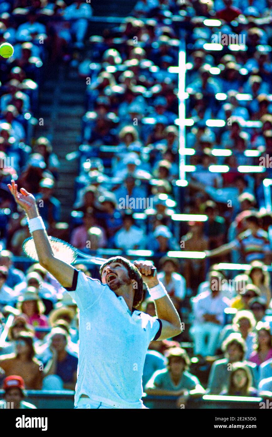 Jimmy Connors (USA) competing at the 1980 US Open Tennis Championships ...