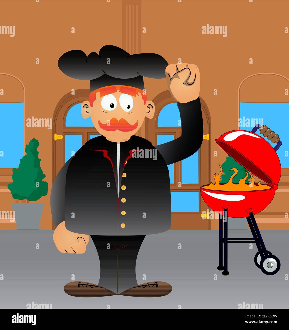 Fat male cartoon chef in uniform making power to the people fist ...