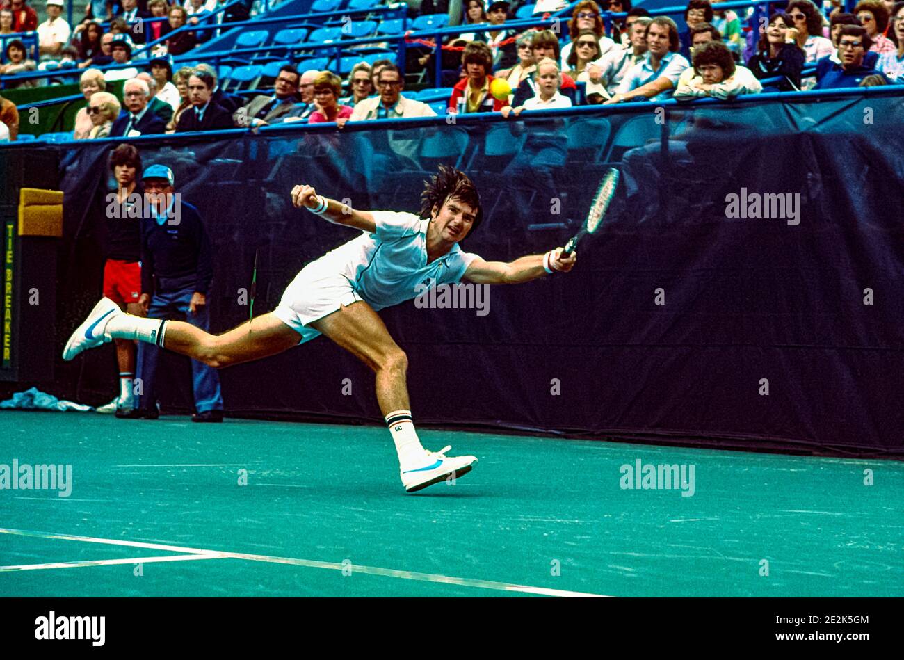 Jimmy Connors (USA) competing at the 1981 US Open Tennis Championships ...