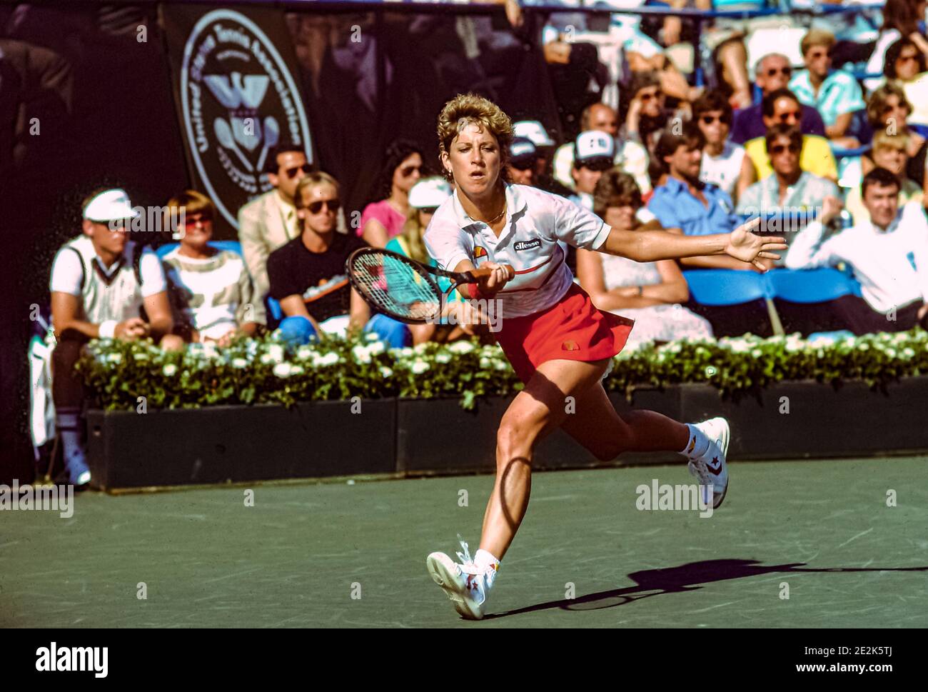 Chris Evert (USA) competing at the 1984 US Open Tennis Championships ...