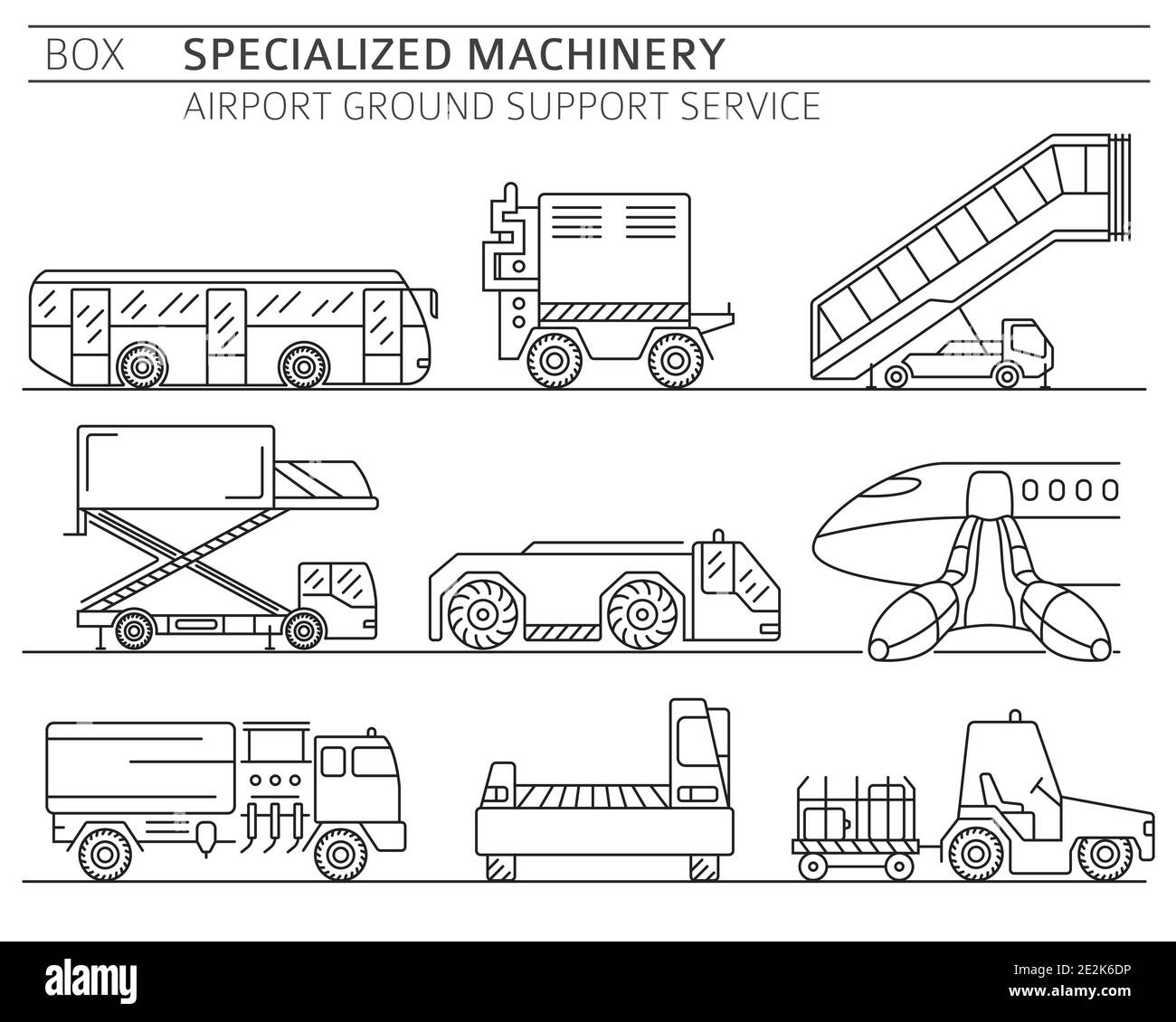 Special machinery collection. Airport ground support service linear ...