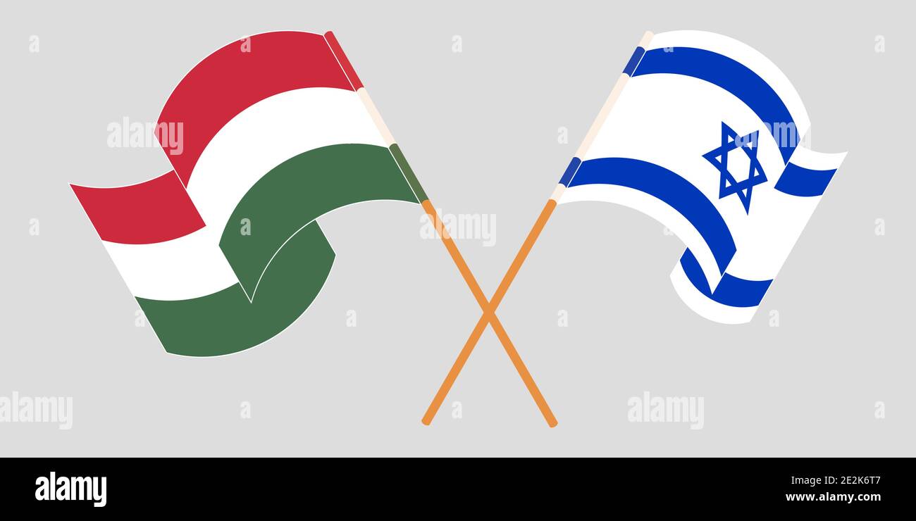 Crossed and waving flags of Hungary and Israel. Vector illustration ...