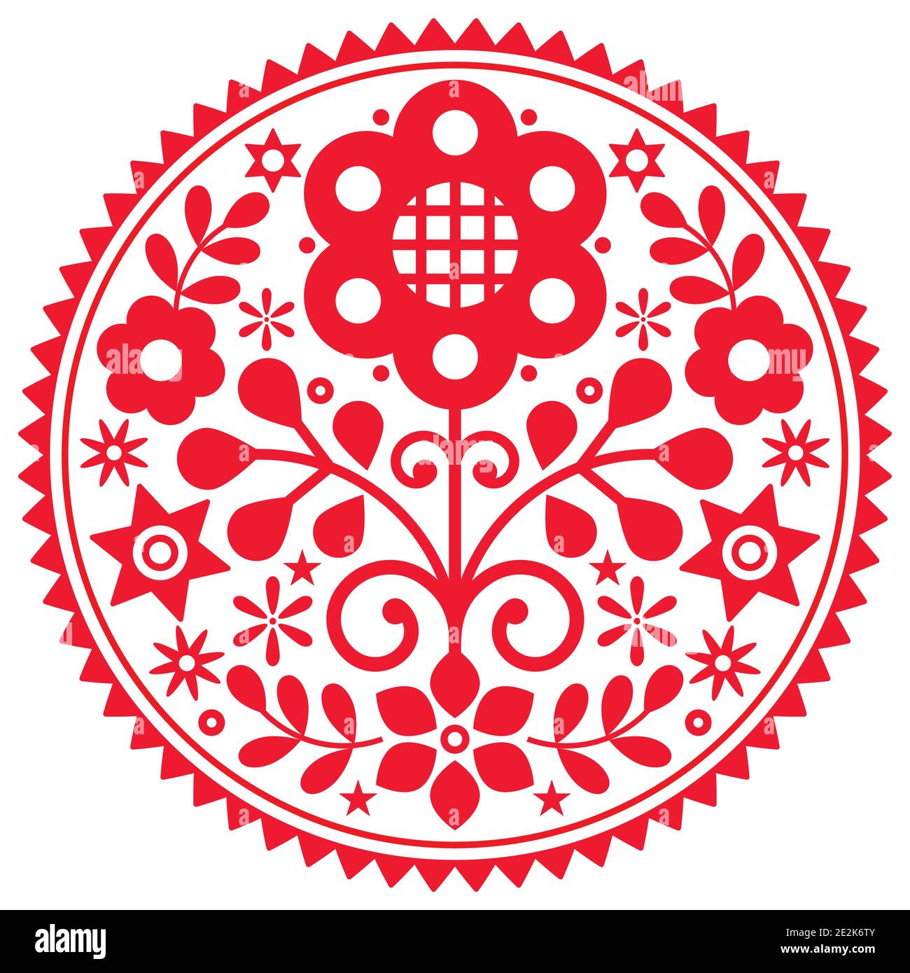 Polish folk art vector mandala design with flowers with frame inspired ...