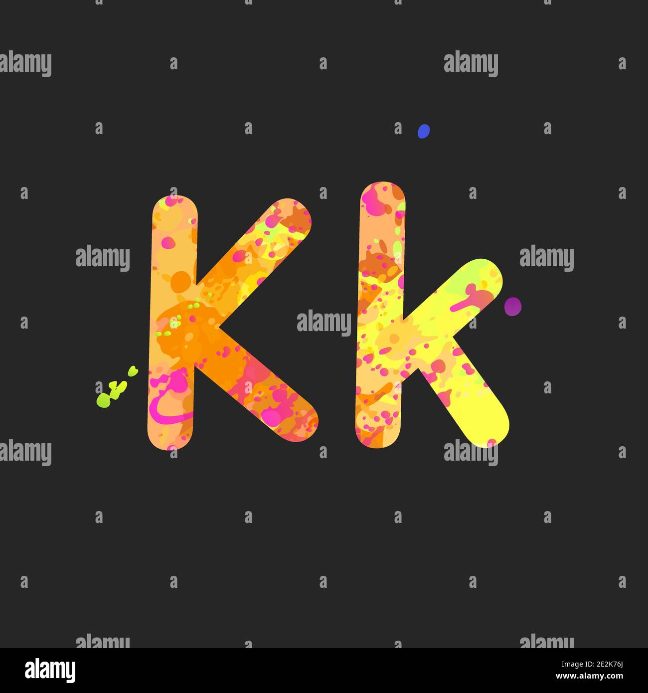 Letters K uppercase and lowercase with effect of liquid spots of paint ...