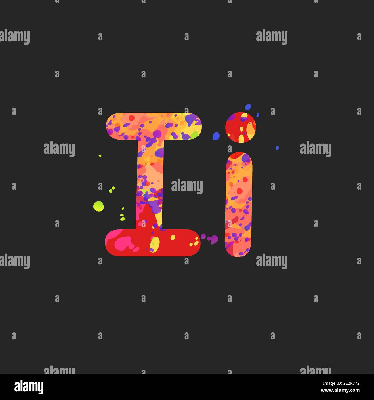 Letters I uppercase and lowercase with effect of liquid spots of paint ...