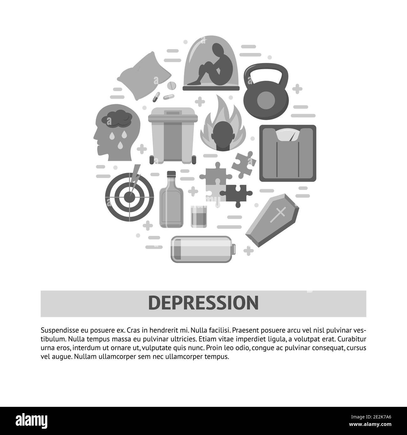 Depression symptoms banner template in flat style. Round concept poster ...