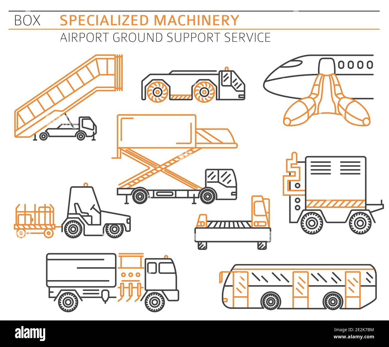 Special machinery collection. Airport ground support service linear ...