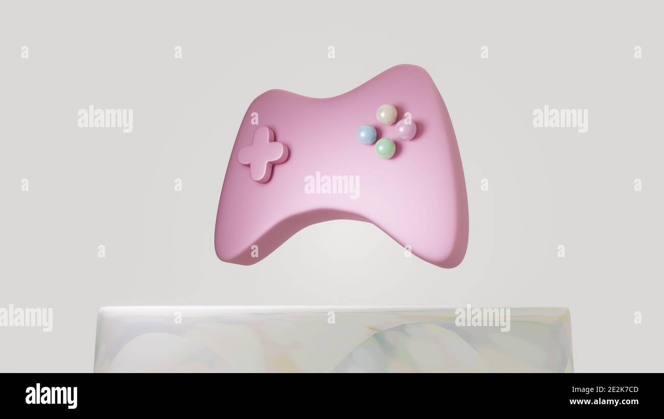 Cute minimalistic pink game joystick on marble stand, computer gaming ...