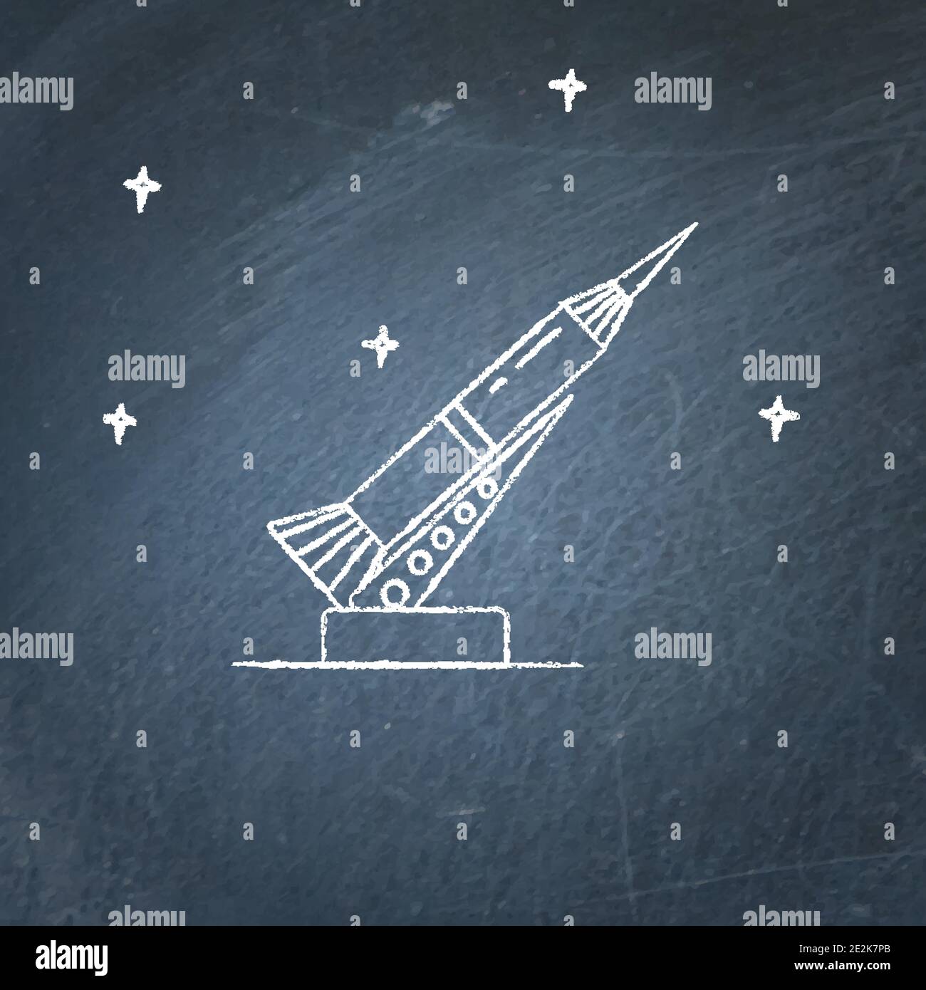 Rocket and launch pad icon on chalkboard. Spaceship symbol - chalk ...