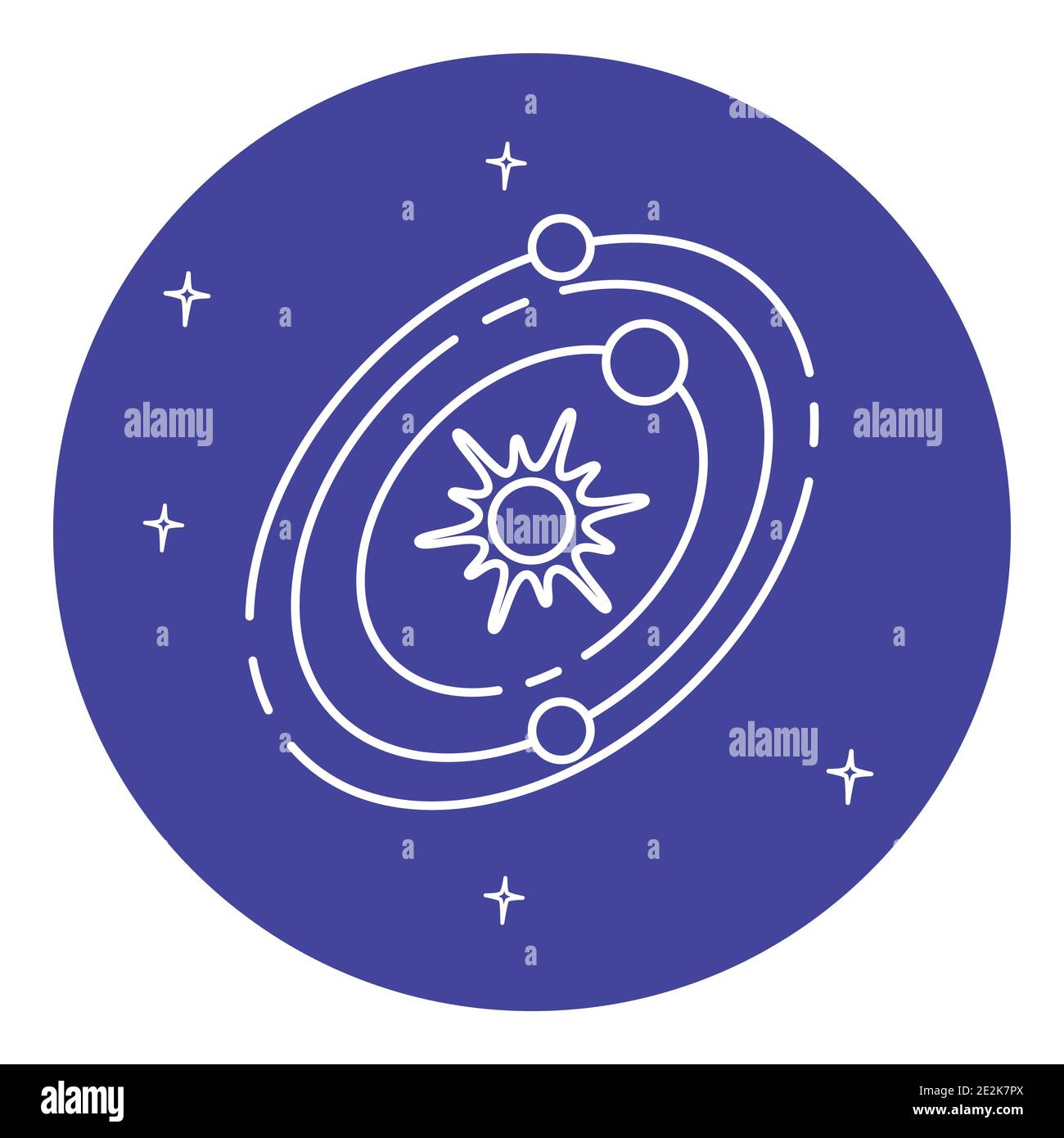 Solar system icon in thin line style. Planets rotating around the star ...