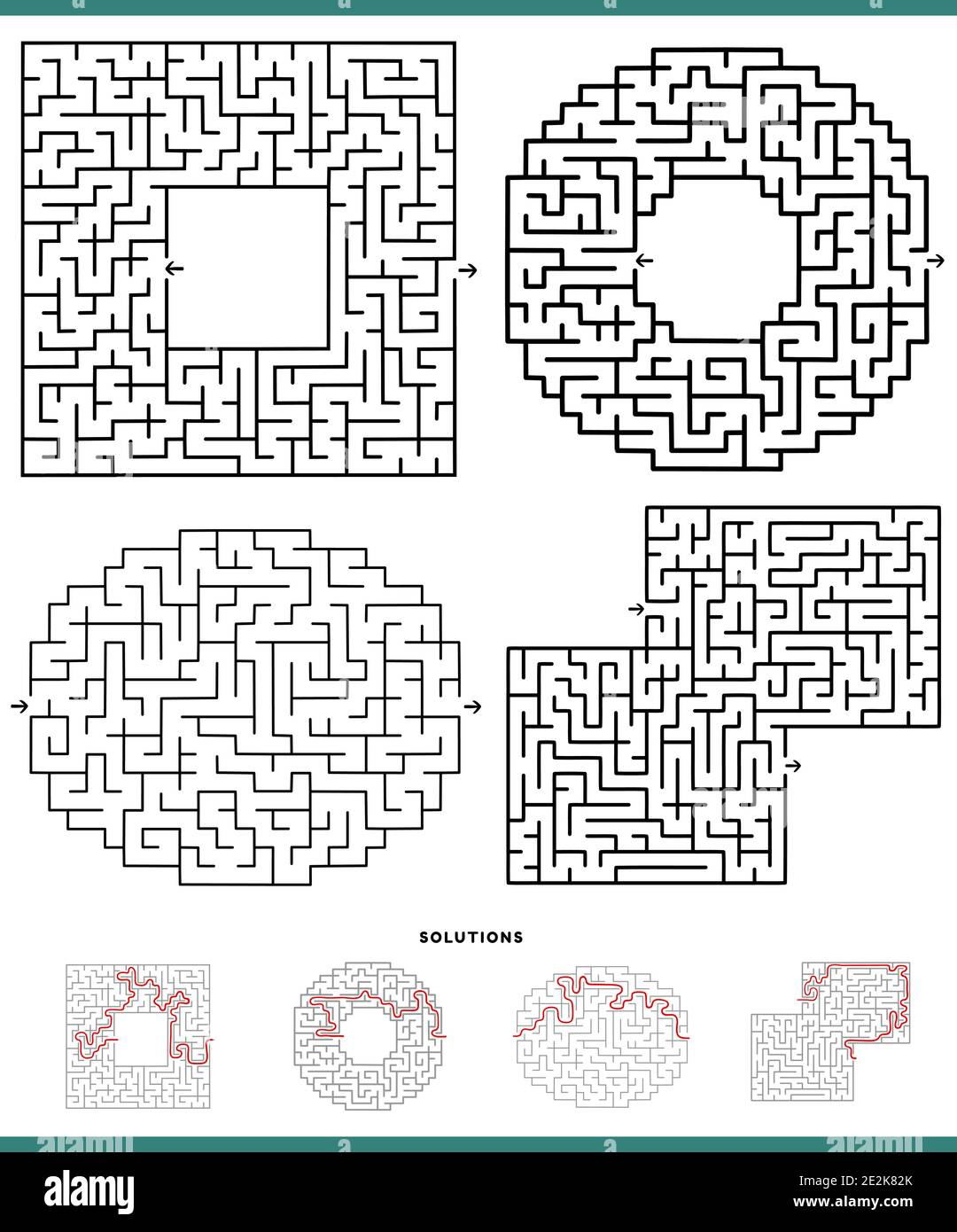 Illustration of black and white mazes leisure game activities set with ...