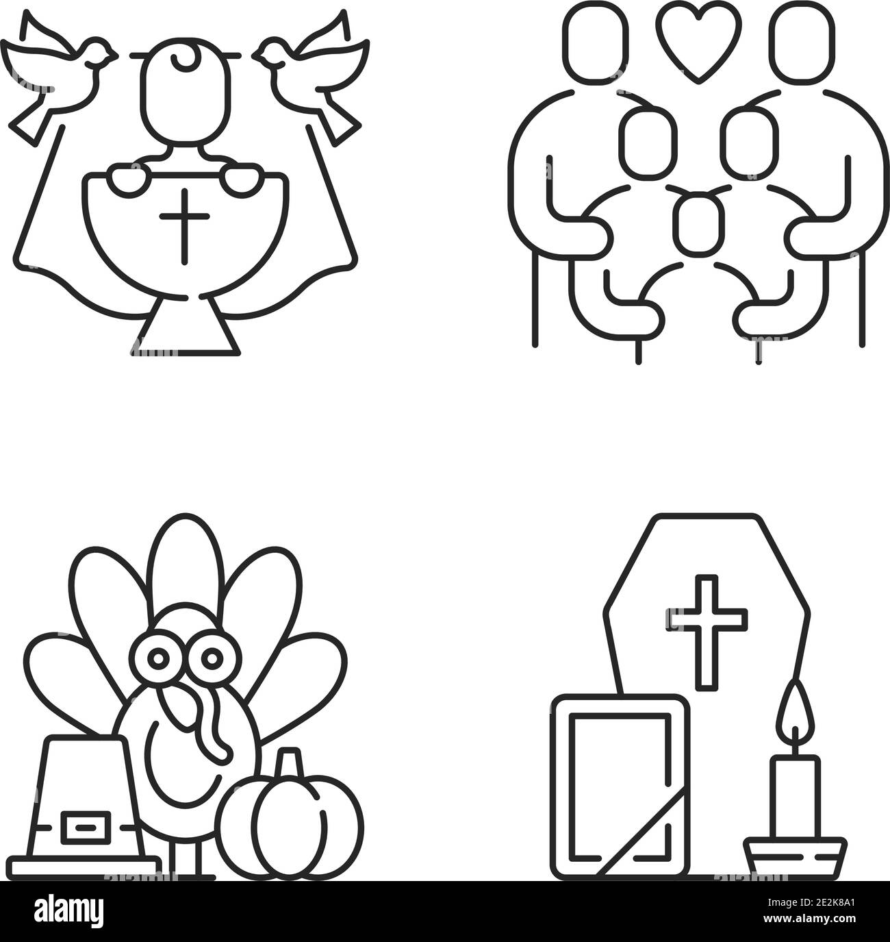 Family tradition and special occasions linear icons set Stock Vector ...