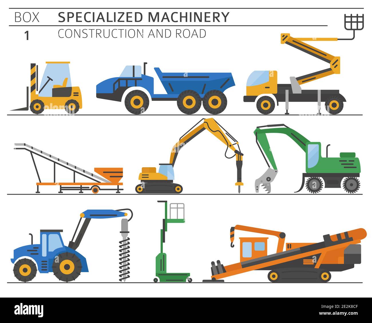 Special industrial construction and road machine coloured vector icon ...