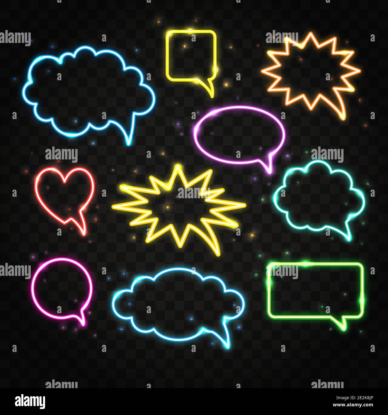 Collection of colorful neon speech bubbles with space for text. Set of ...