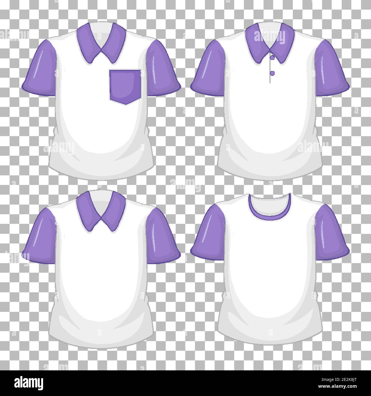 Set of different shirts with purple sleeves isolated on transparent ...