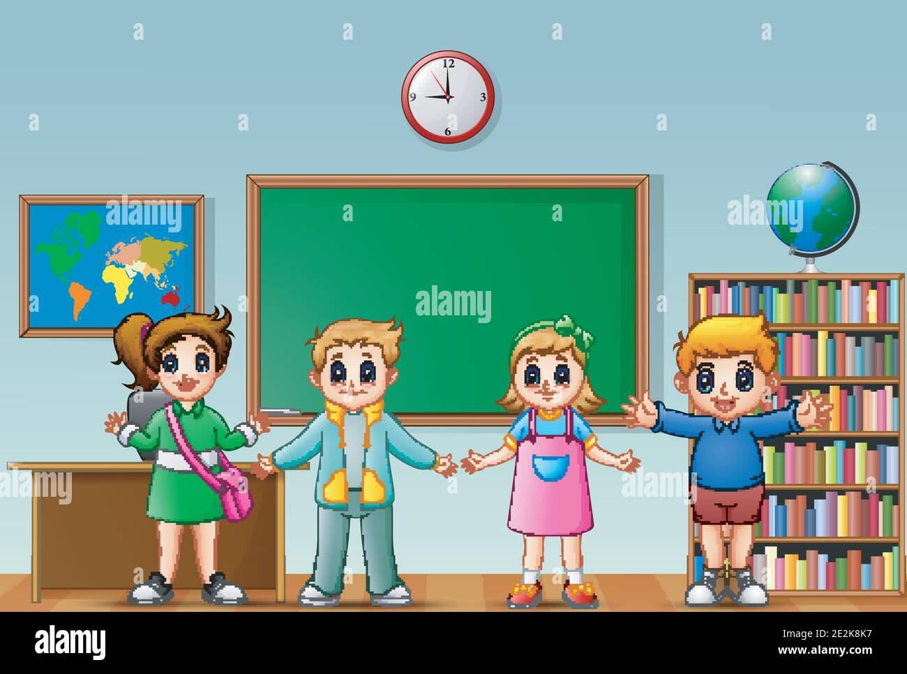 Happy school kids cartoon in a classroom Stock Vector Image & Art - Alamy