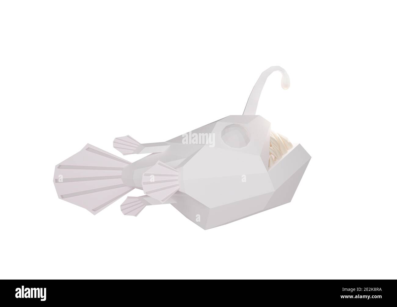 polygonal white angry deep-sea angler fish with sharp teeth, 3d ...