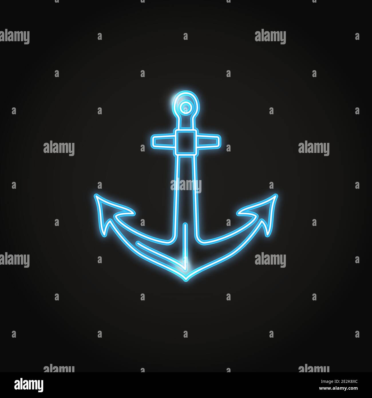 Nautical anchor icon in glowing neon style. Bright marine ship ...